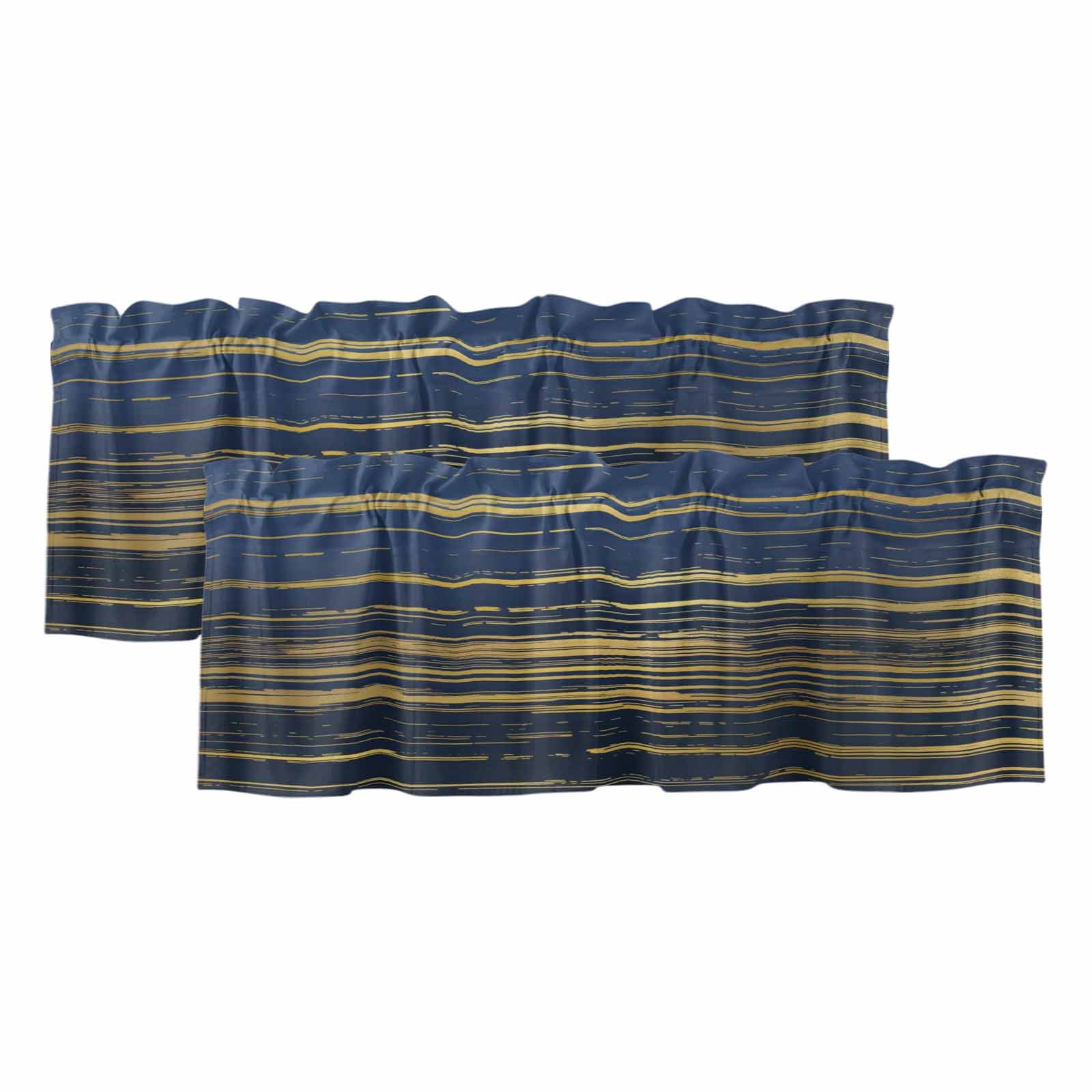 Blue Gold Lines Window Valance, Strip Abstract Modern 2 Pack Decorative ...