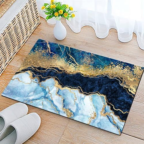 Blue Gold Liquid Marble Indoor Door Mat,Resist Dirt and Absorbent ...