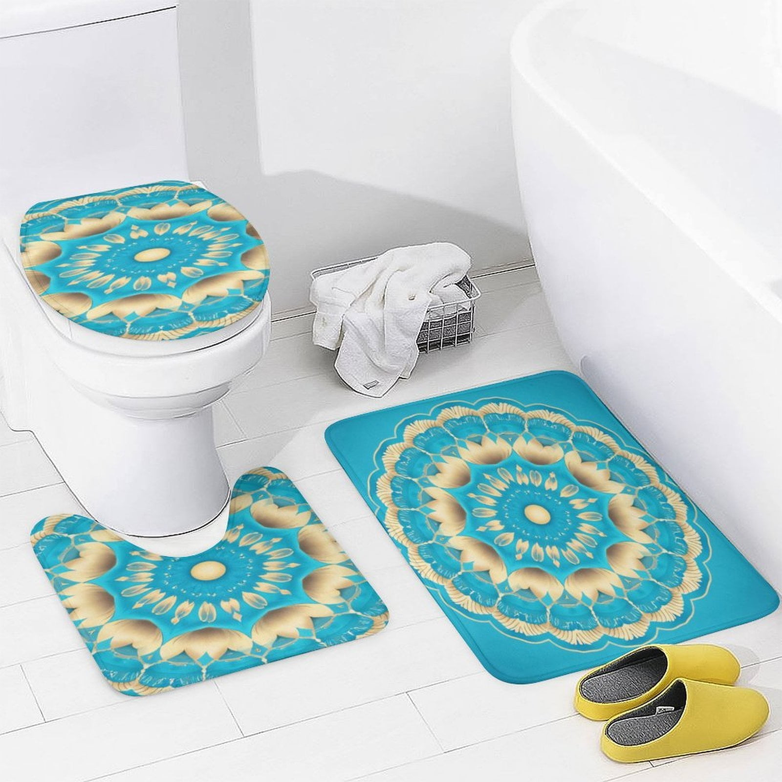 Blue Gold Mandala Art-1 Bathroom Mats Sets 3 Piece, Bath Mat Earth ...