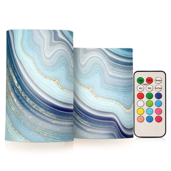 yggo Blue and Gold Marble LED Flickering Flameless Candles with Remote ...
