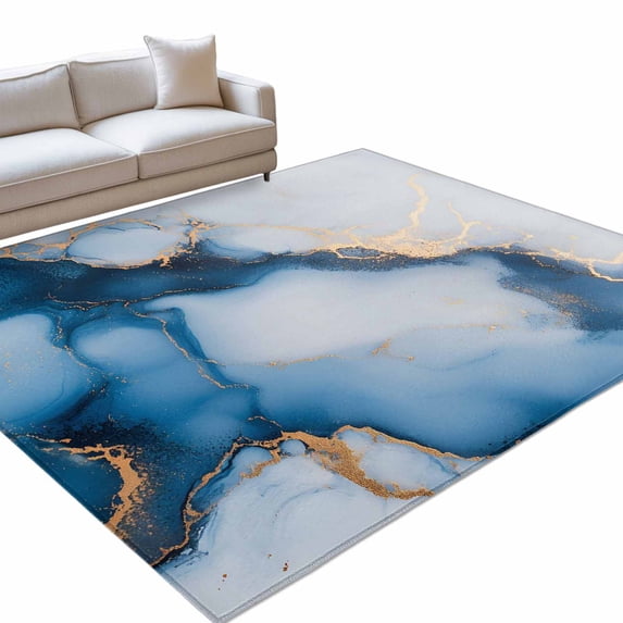 Blue Gold Marble Area Rugs 5x7ft Bronzing Watercolor Modern Abstract ...