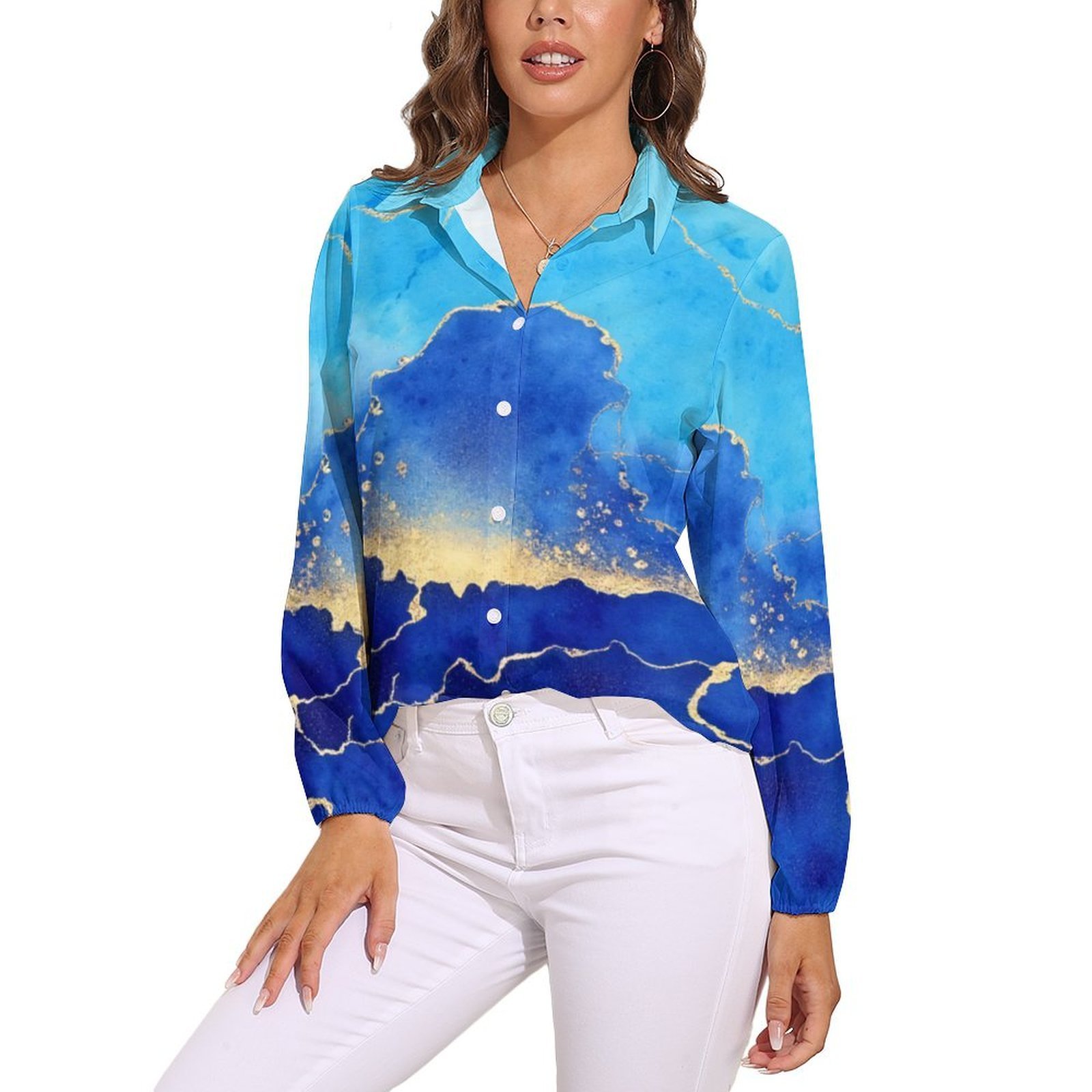 Blue Gold Marble Art(1)-1 Power Blouse Retro Hippy Flowers Trendy ...