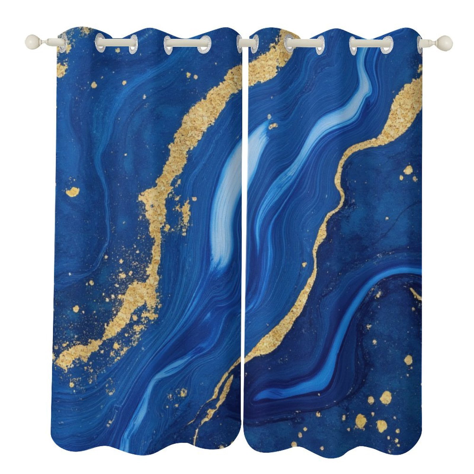 Blue Gold Marble Art(2)-1 2 Panels Curtains for Bedroom Living Room ...