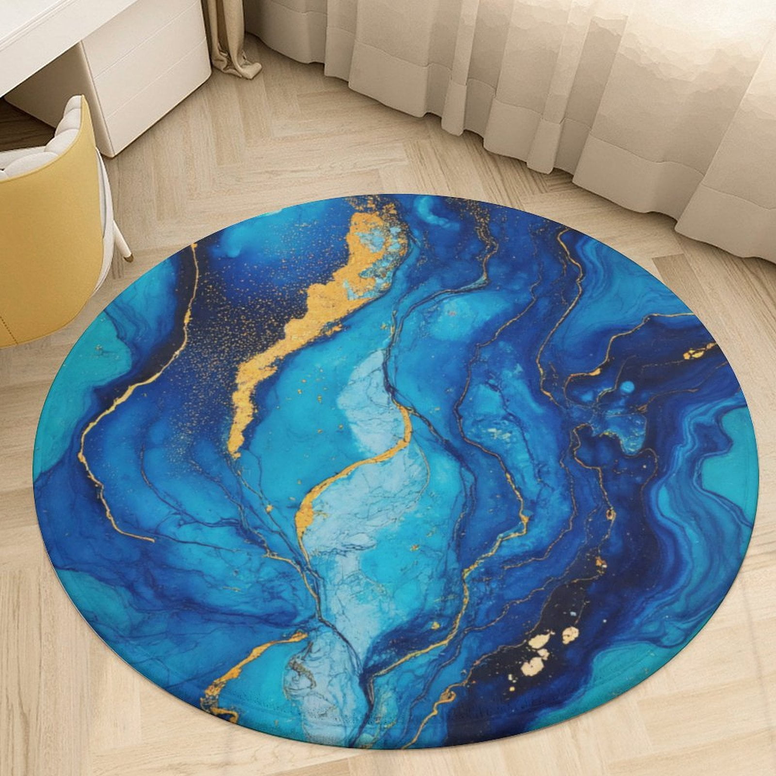 Blue Gold Marble Art(3)-1 Round Area Rugs for Bedroom Living Room, 3FT ...