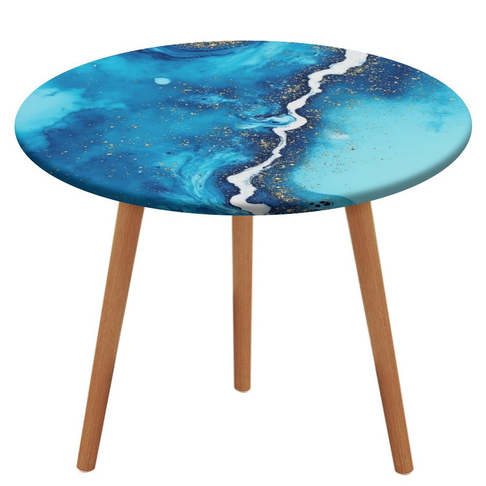 Blue Gold Marble Art-4 Pattern Round Tablecloth Waterproof Elastic ...