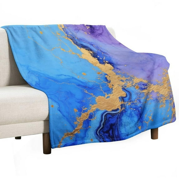 Blue Gold Marble Art Blanket Soft Throw Warm Lightweight Plush Blanket ...