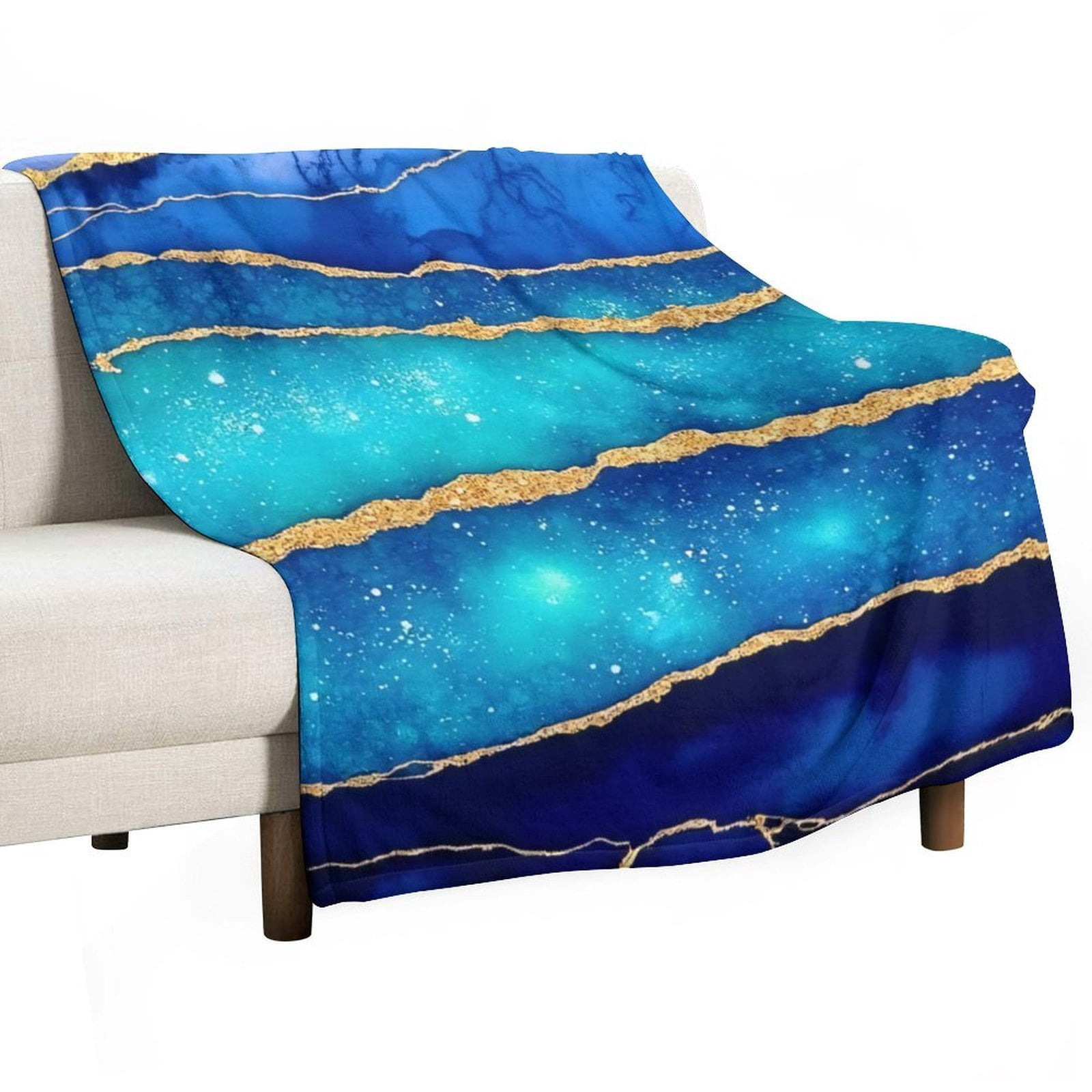 Blue Gold Marble Art Print-1 Blanket Soft Cozy Flannel Blanket for Boys ...