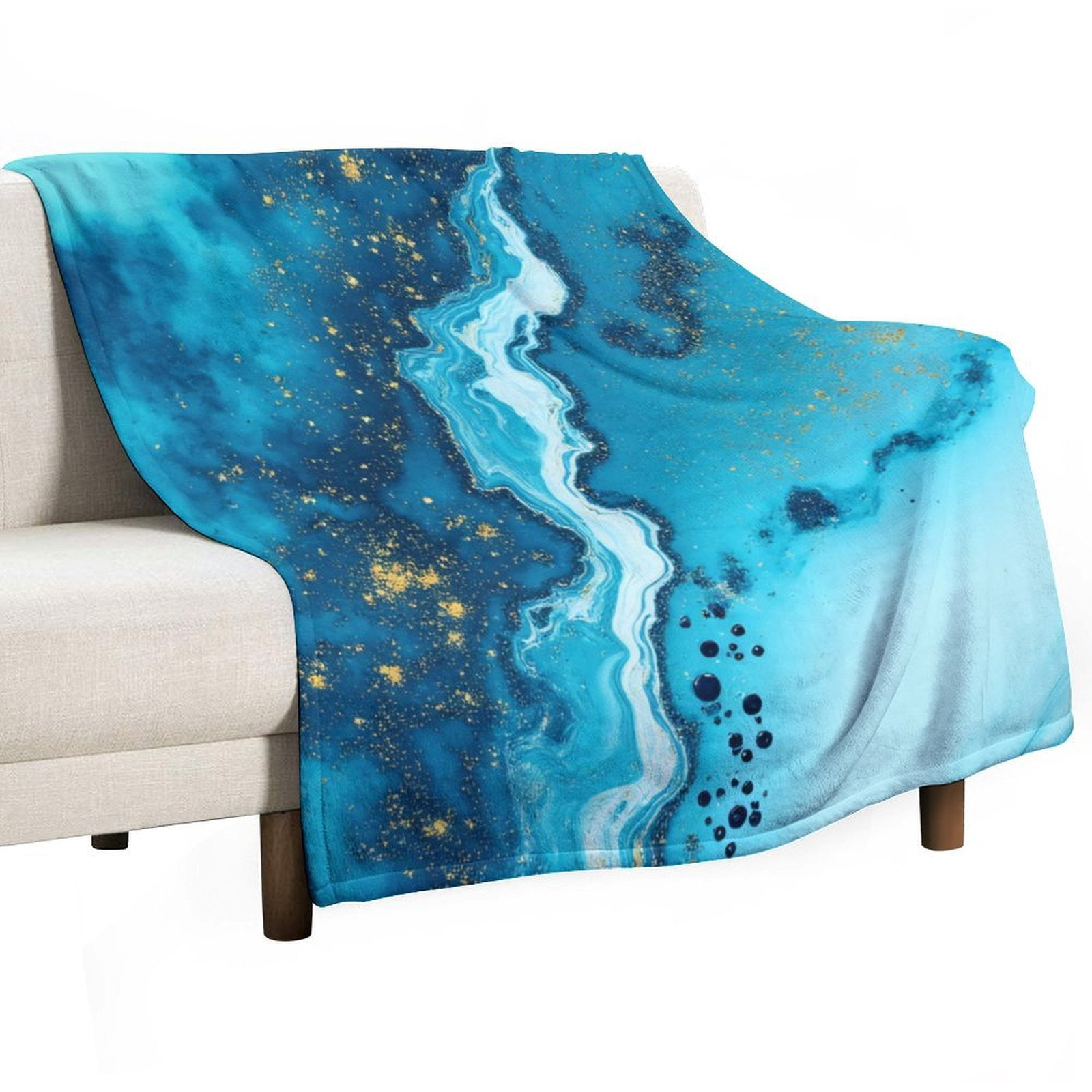 Blue Gold Marble Art Print-2 Blankets Bedroom Living Room Sofa Throw ...