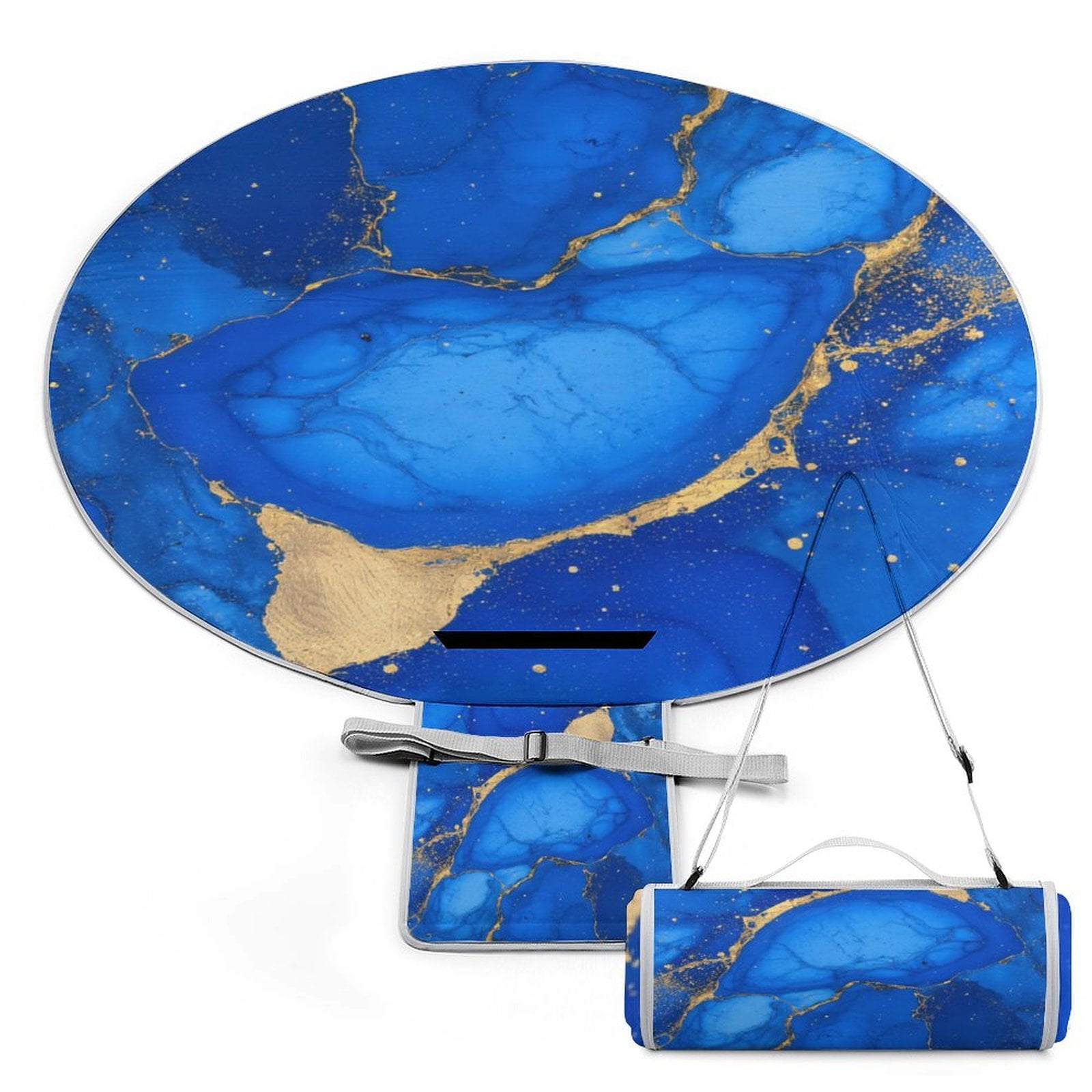 Blue Gold Marble Art Print 58" Round Waterproof Picnic Blanket ...