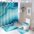 Blue Gold Marble Art Print Shower Curtain Bathroom Sets Toilet Lid Rug ...