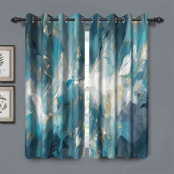 Blue Gold Marble Blackout Curtains, Abstract White Gold Texture Window ...