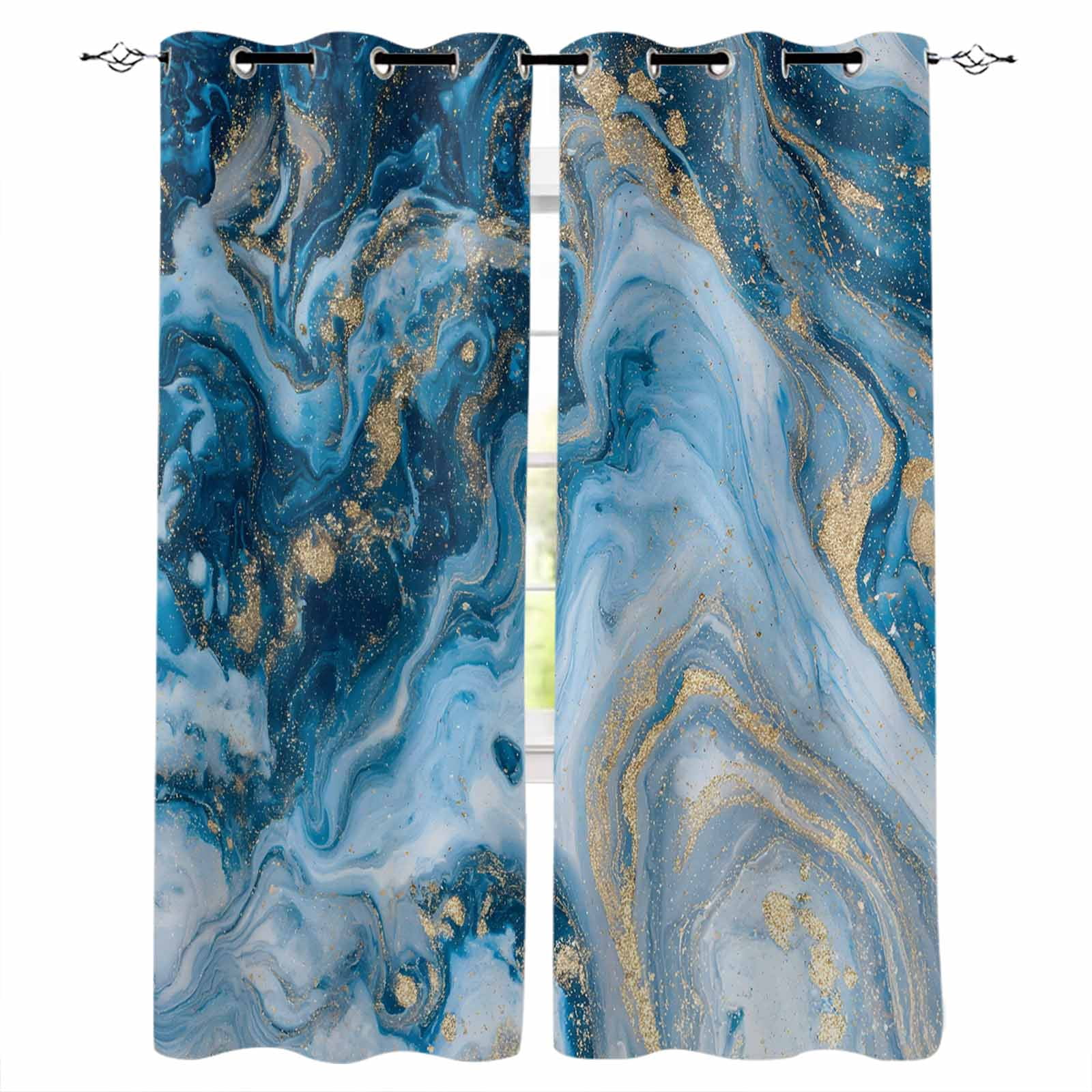 Blue Gold Marble Blackout Curtains for Bedroom/Living Room, Thermal ...