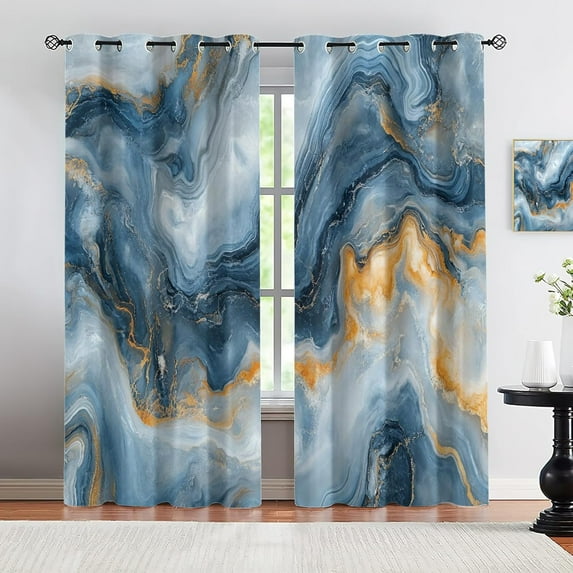 Blue Gold Marble Blackout Curtains for Girls Boys Home Decor, Modern ...