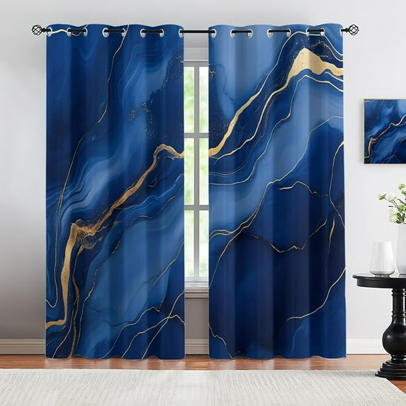 Blue Gold Marble Blackout Curtains for Girls Boys Home Decor, Modern ...