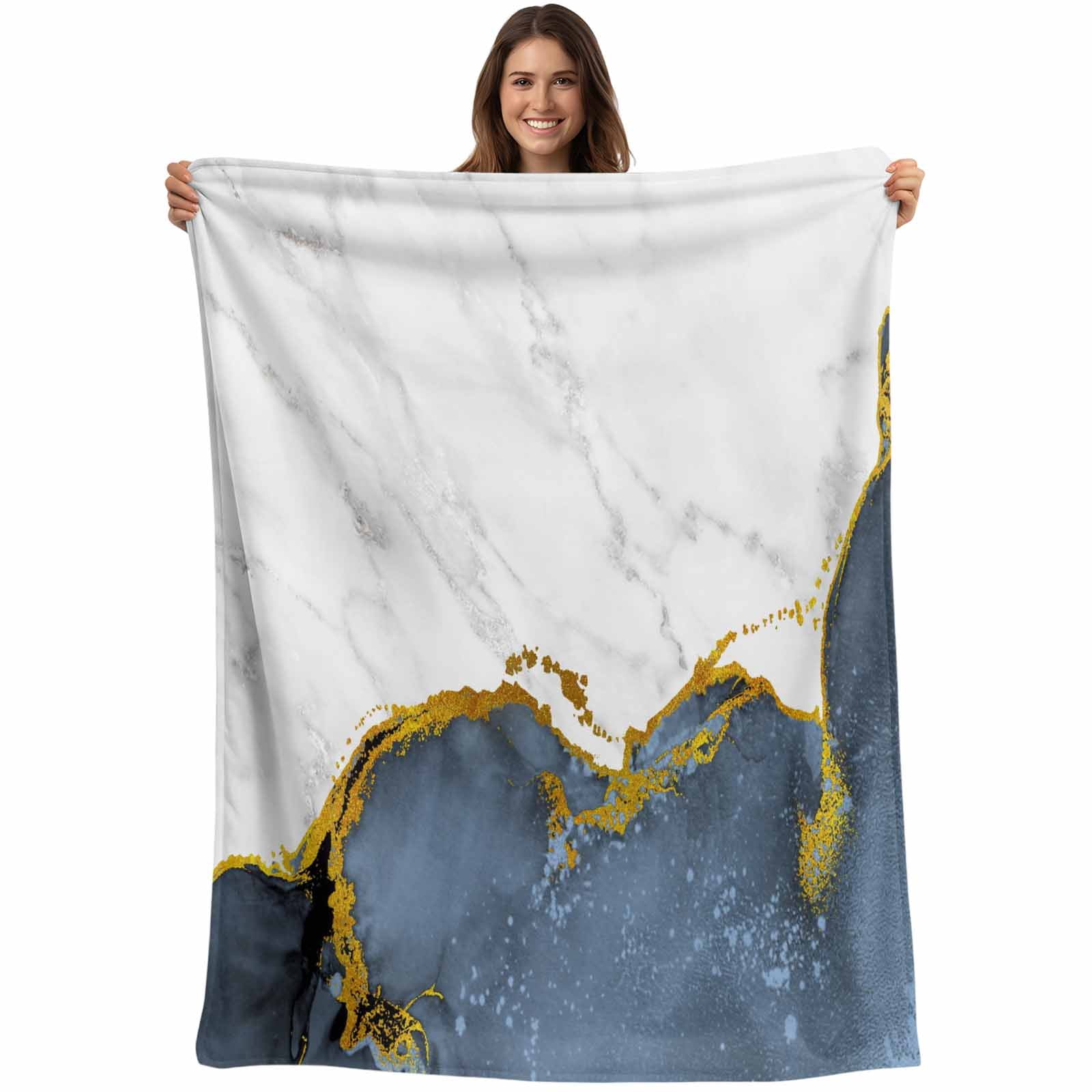 Blue Gold Marble Blanket Soft Cozy Warm Throw Blanket for Couch, Plush ...