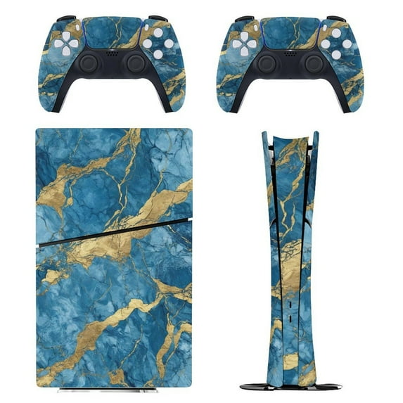 Blue Gold Marble Console Skin Bundle for PS5 Pro Slim Disc & Digital ...