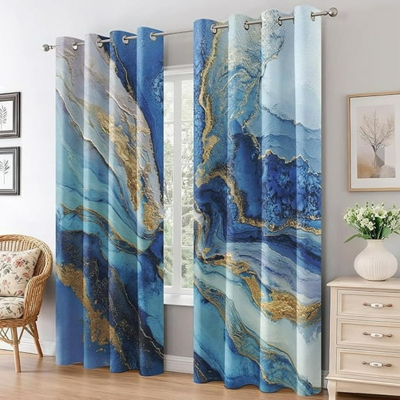 Blue Gold Marble Curtain for Living Room, Thermal Insulated Marble ...