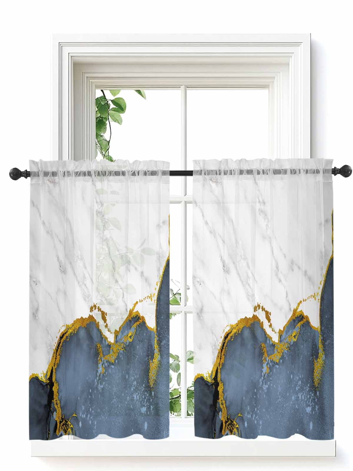 Blue Gold Marble Curtains 54 Inch Length,Sheer Curtains for Bedroom ...