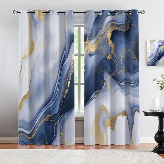 Blue Gold Marble Curtains For Bedroom Living Room, Gold Texture ...