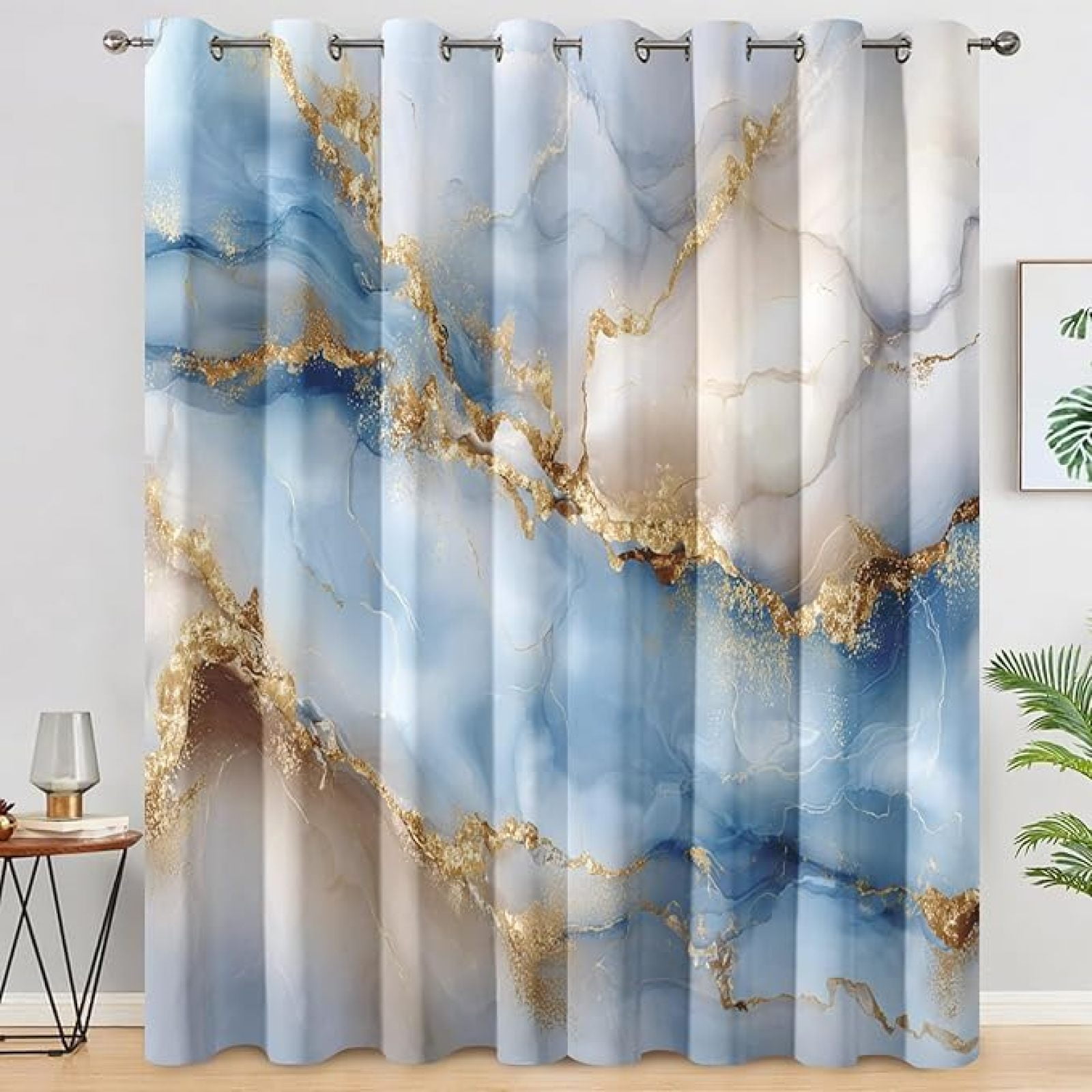Blue Gold Marble Curtains for Living Room, Thermal Insulated Marble ...