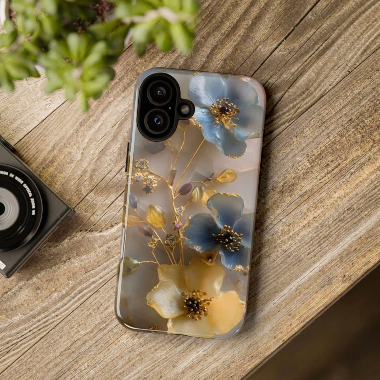 Blue Gold Marble Floral iPhone Case Elegant Botanical Gemstone Artwork ...