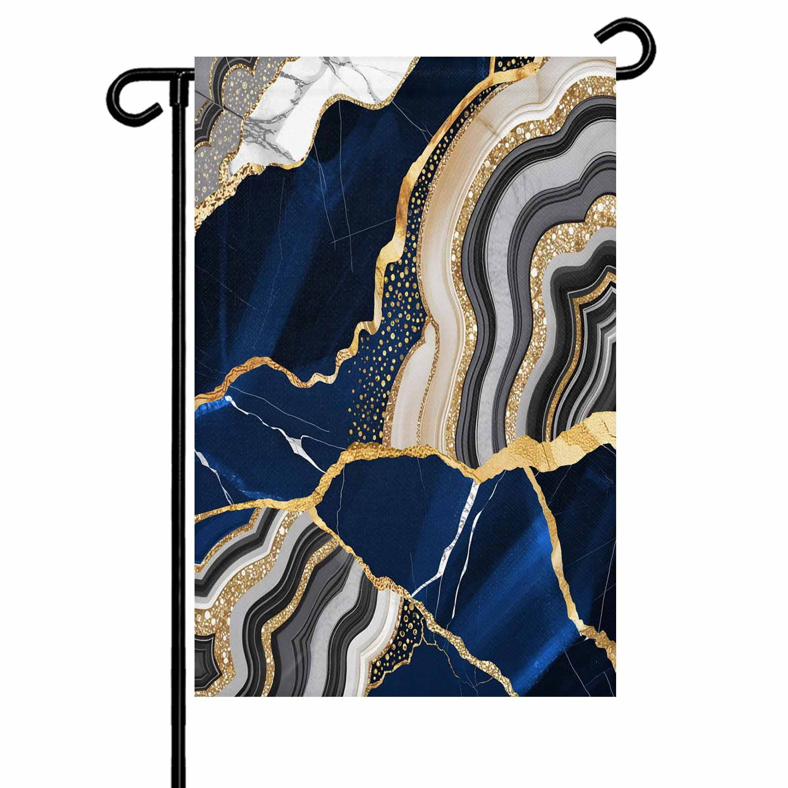 Blue Gold Marble Garden Flag 12x18 Inch Glitter Geometric Marble Foil ...