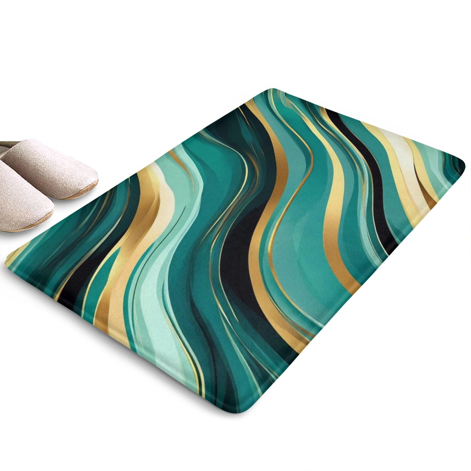 Blue and Gold Marble Glitter Streaks Flannel Non Slip Door Rugs ...