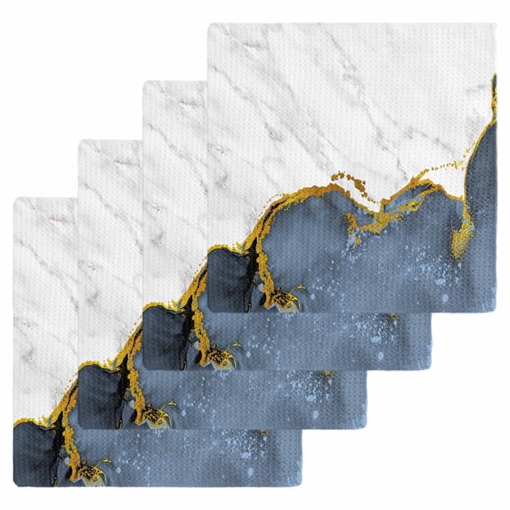 Blue Gold Marble Kitchen Dish Towels for Drying Dishes Set of 4, Modern ...