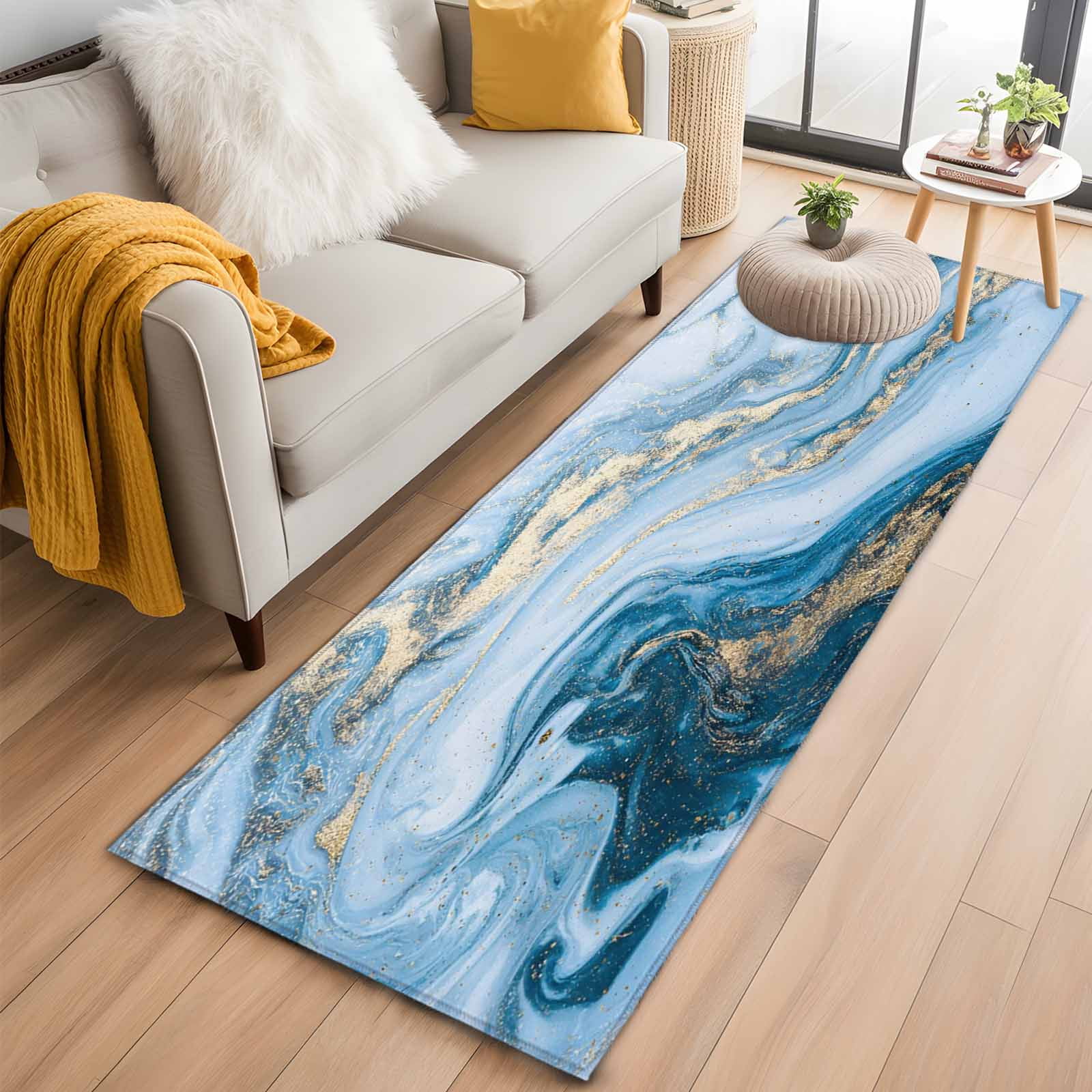 Blue Gold Marble Kitchen Runner Rug 2x6 Washable Runners for Hallway ...