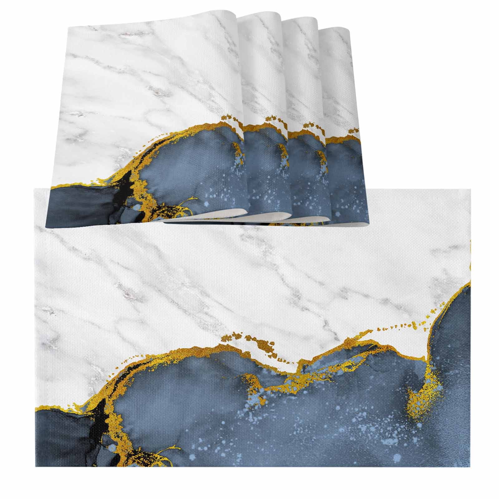 Blue Gold Marble Modern Abstract Marble Crack Texture Burlap Kitchen ...