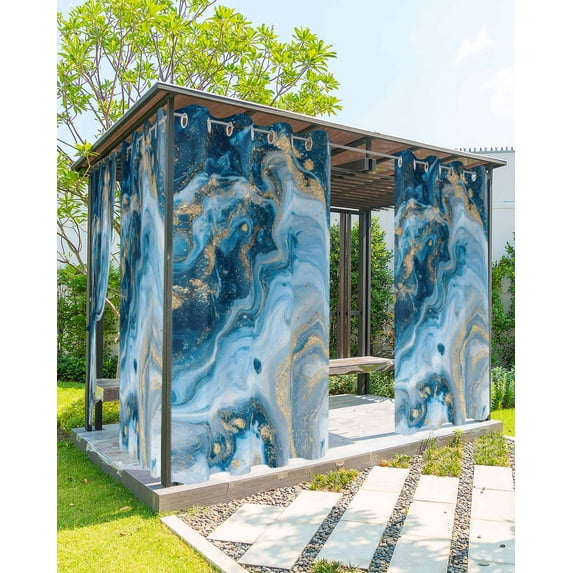 Blue Gold Marble Outdoor Curtains for Patio, Modern Abstract Geometric ...