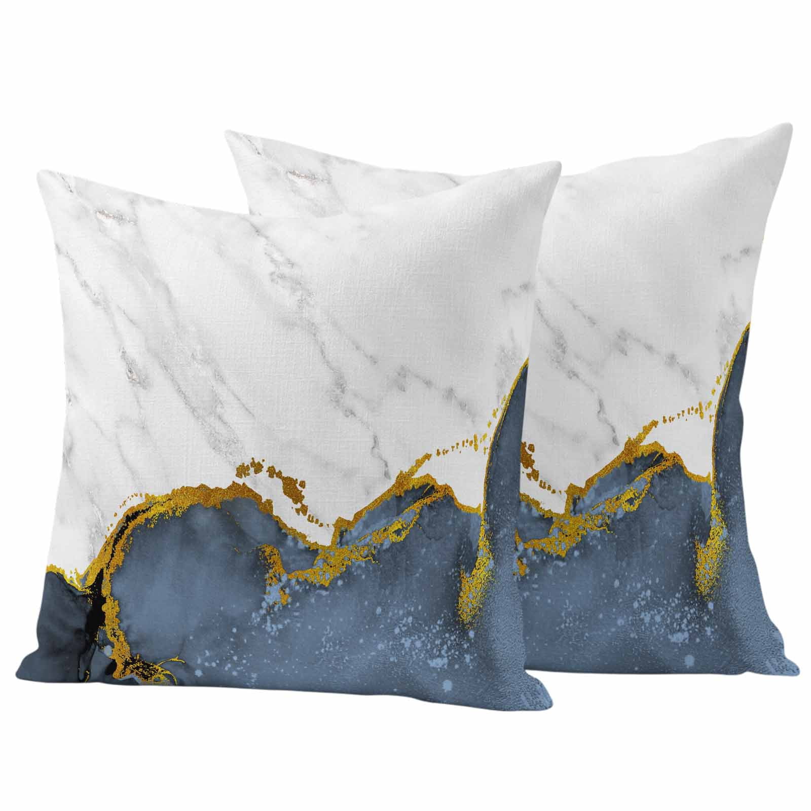 Blue Gold Marble Outdoor Pillow Covers 18"x18" Set of 2,Waterproof ...