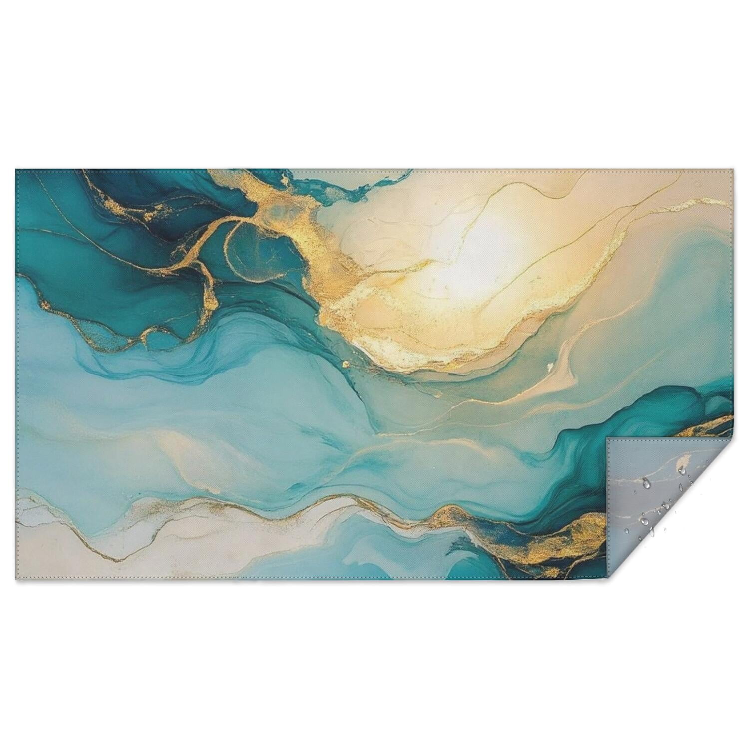 Blue Gold Marble Pattern Rectangle Tablecloth 60"x102",Waterproof ...
