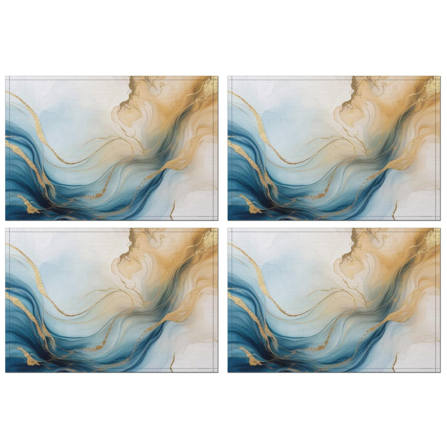 Blue Gold Marble Pattern Summer Placemats Table Placemats Set Of 4 ...