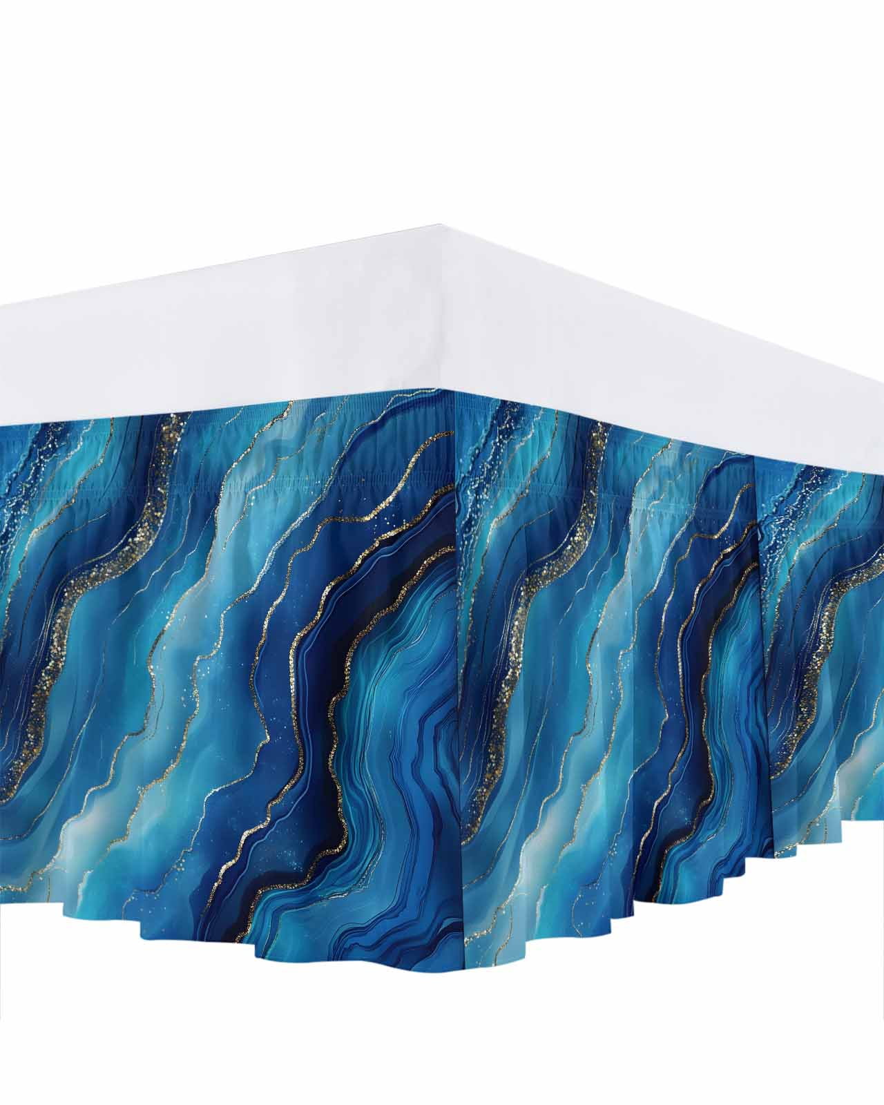 Blue and Gold Marble Ruffle Bed Skirt Queen Size Modern Abstract Ocean ...