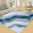 Blue Gold Marble Rugs for Living Room, Modern Rug, Abstract Washable ...