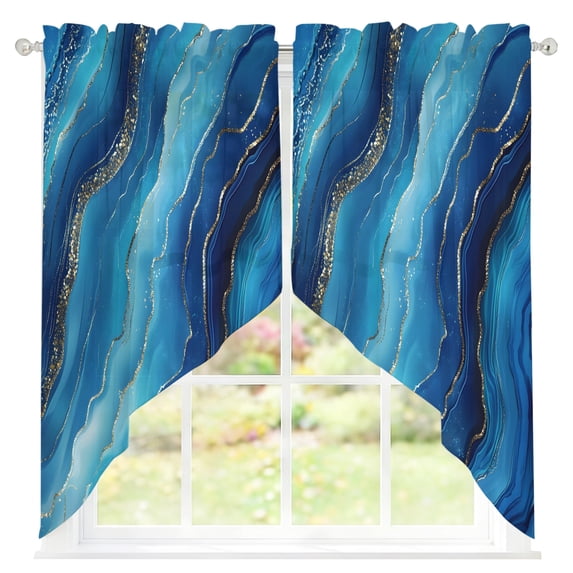 Blue and Gold Marble Sheer Curtains Swag Valances for Windows Modern ...