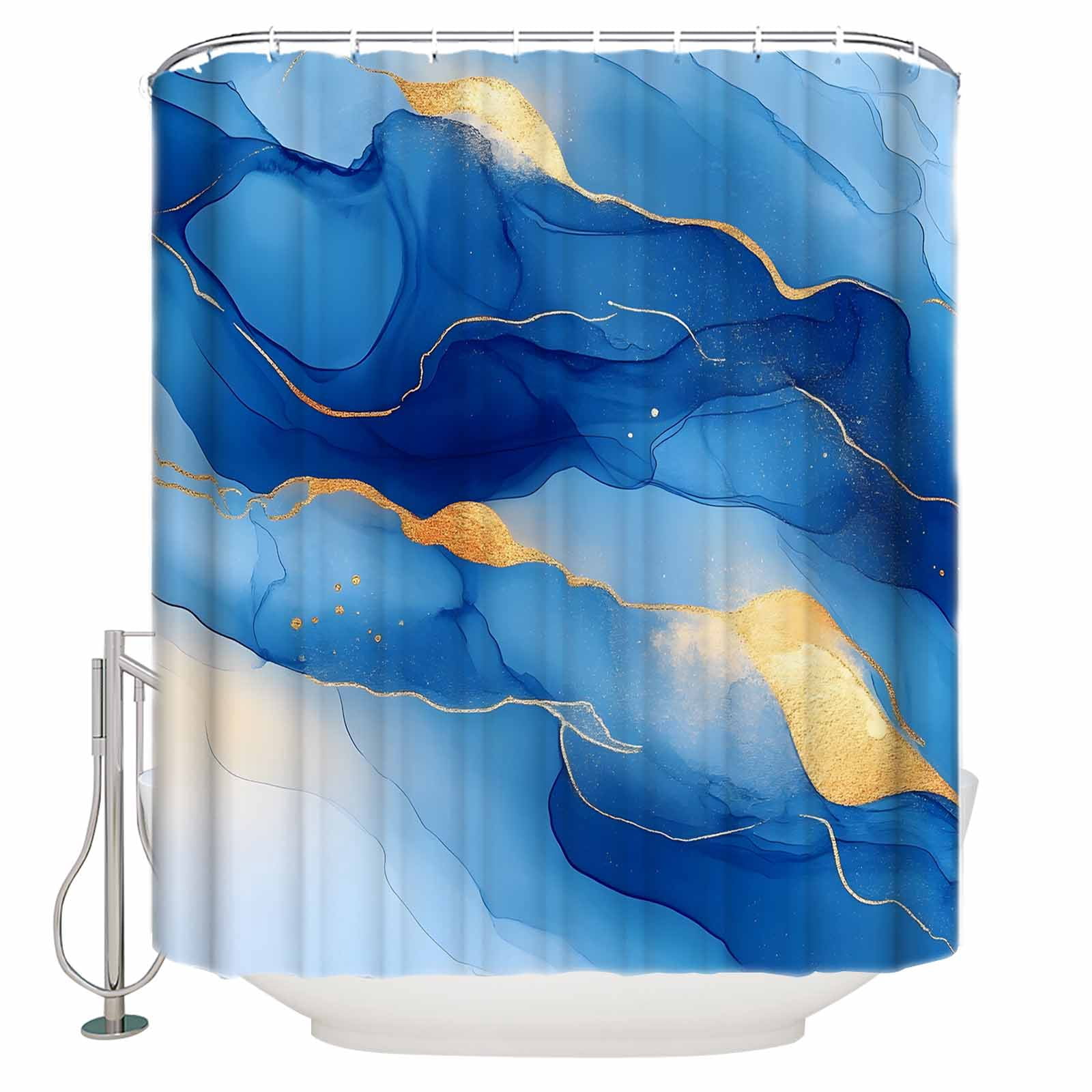 Blue Gold Marble Shower Curtains for Bathroom Waterproof Fabric Bath ...