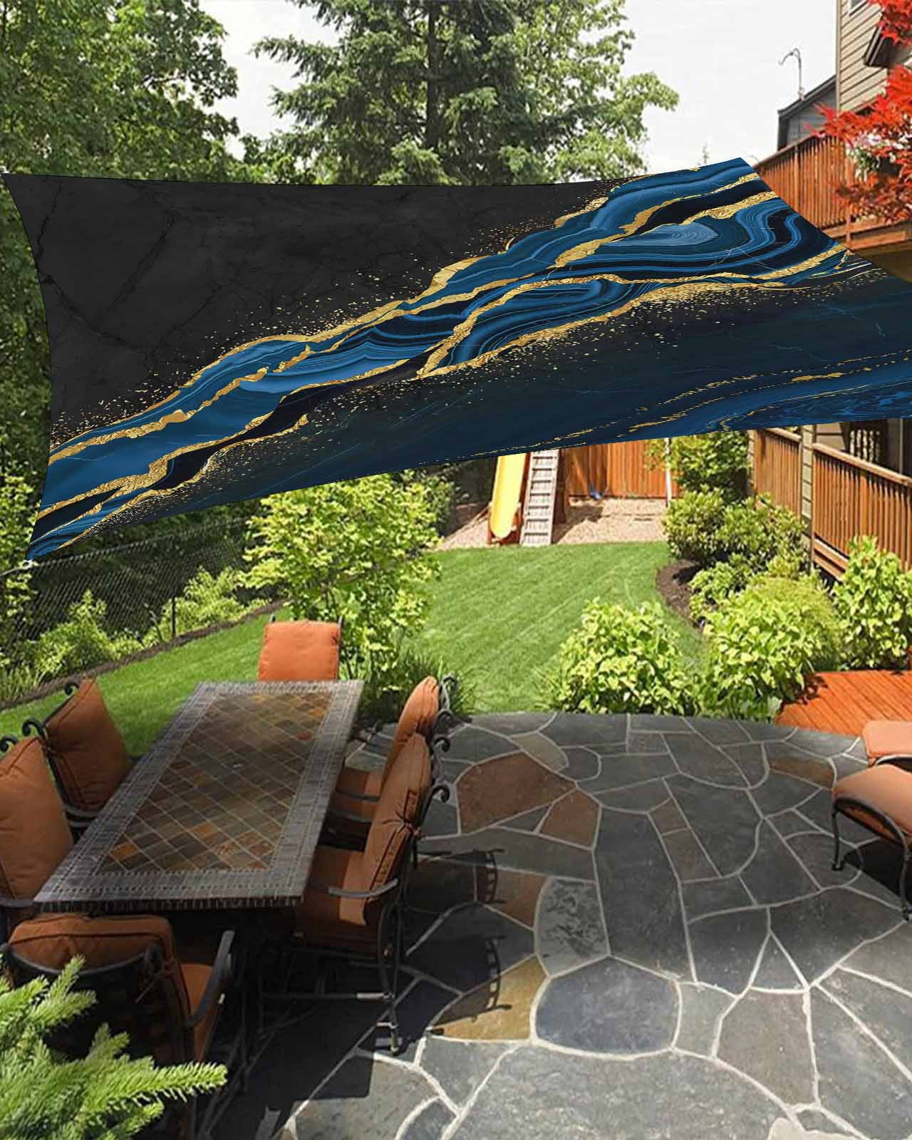 Blue Gold Marble Sun Shade Sail 12'X16' Grey Luxury Modern Abstract ...