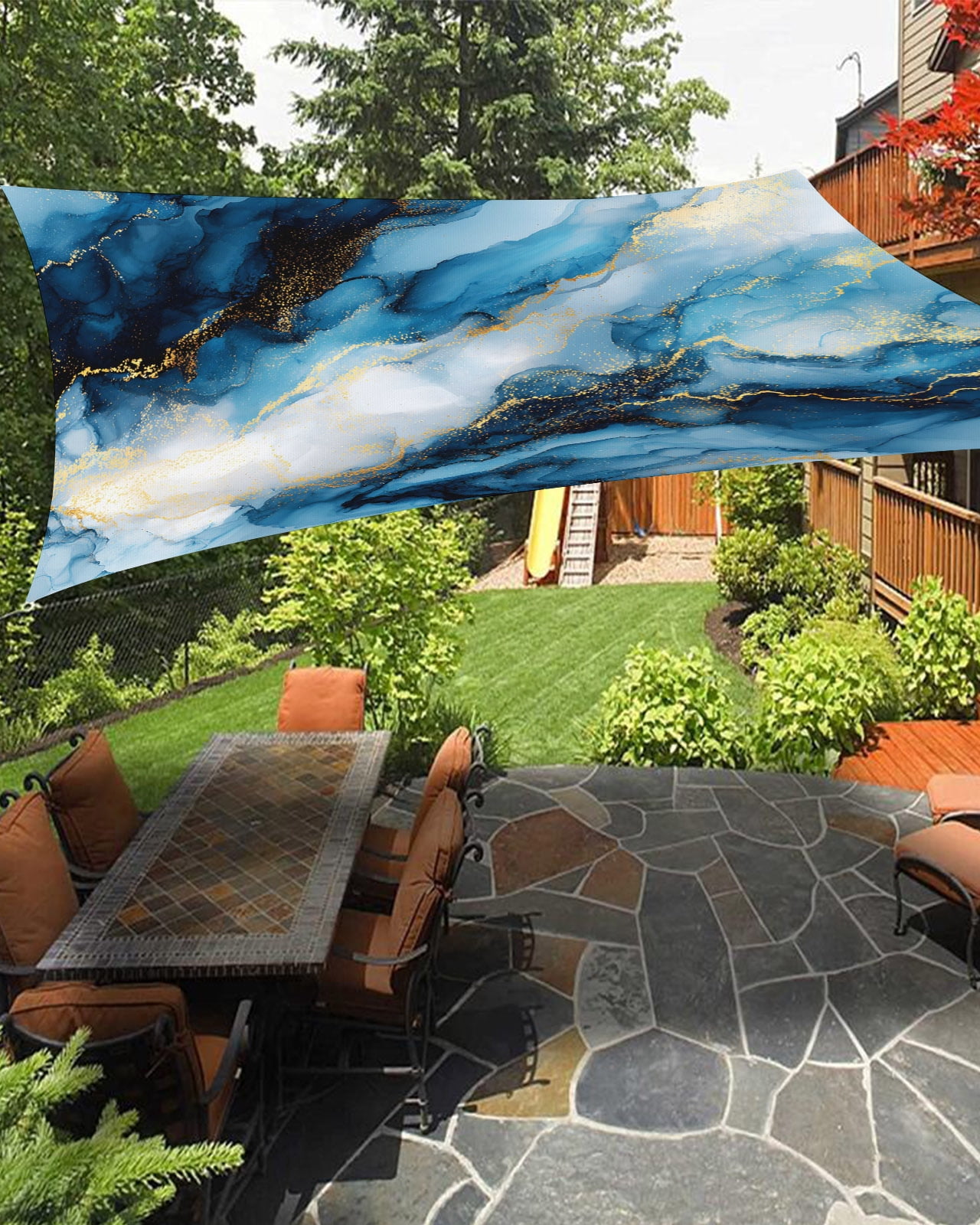 Blue Gold Marble Sun Shade Sail 8'X10' Luxury Gorgeous Ocean Abstract ...