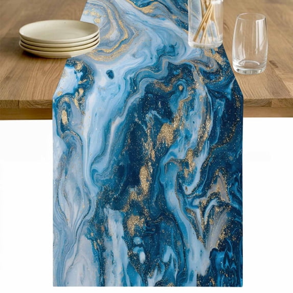 Blue Gold Marble Table Runner 108 Inches Long Farmhouse Dress Scarves ...