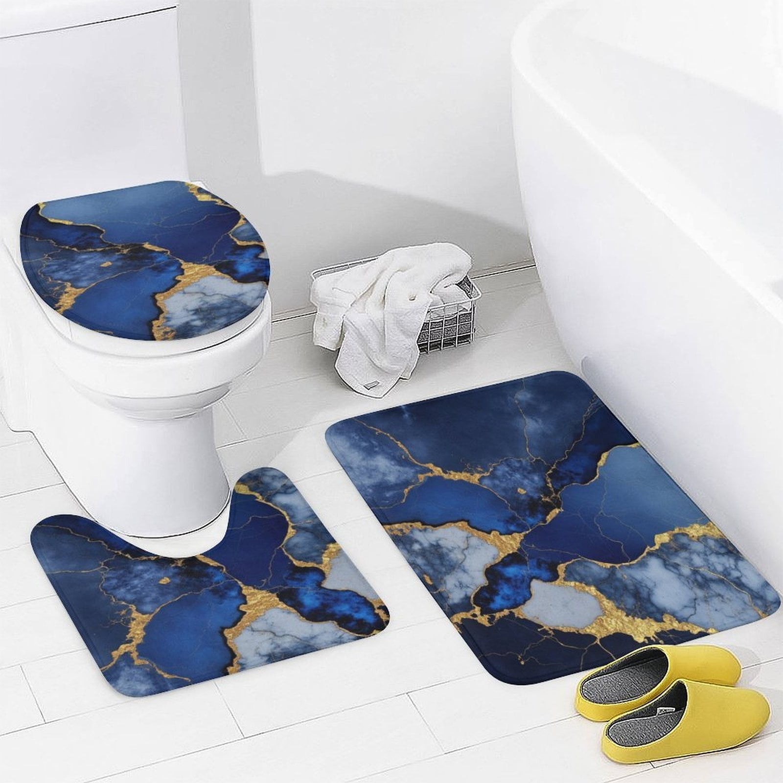 Blue Gold Marble Texture(1)-1 Bathroom Mats Sets 3 Piece, Bath Mat ...