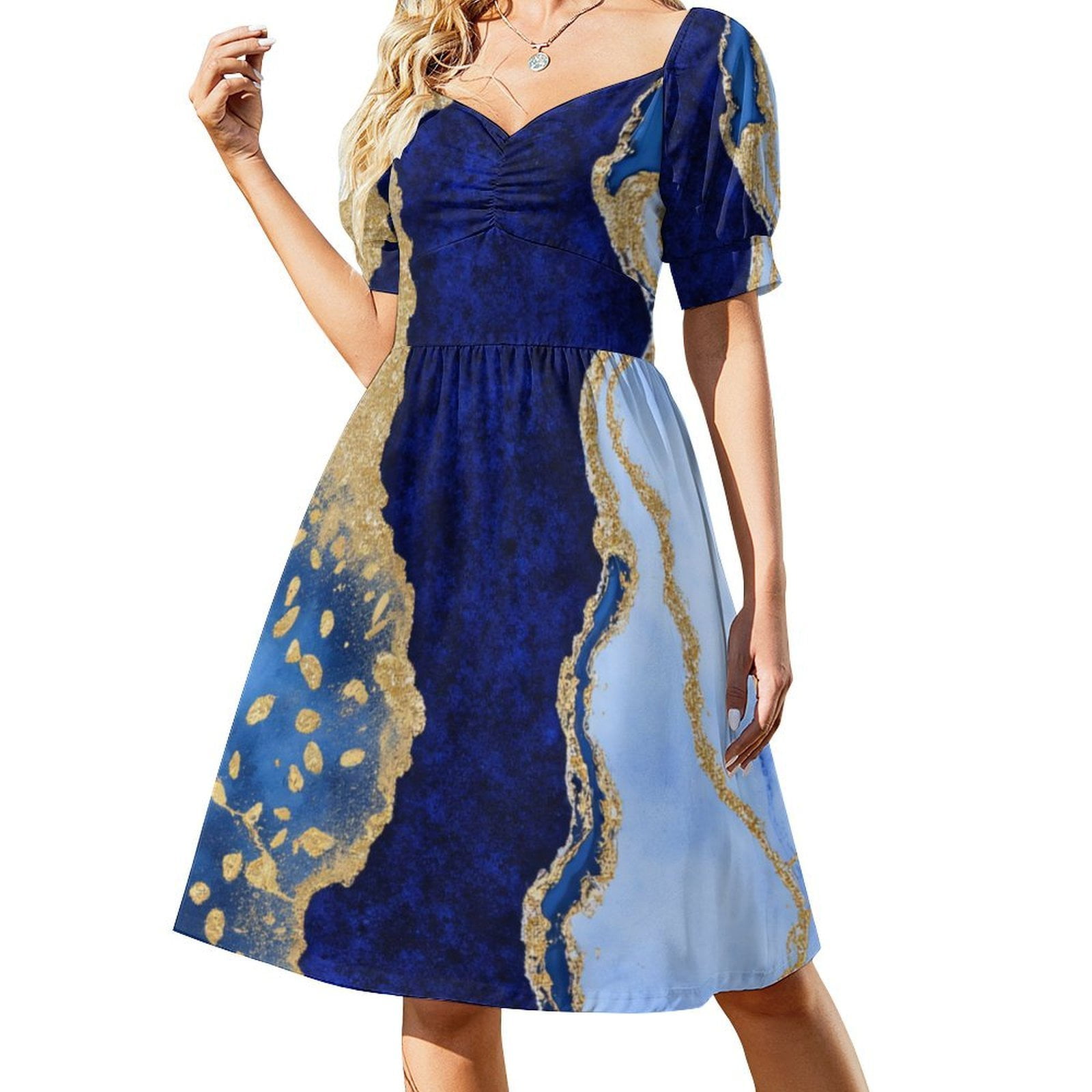 Blue Gold Marble Texture-2 Summer Women's Dress 2025 Elegant Dresses ...