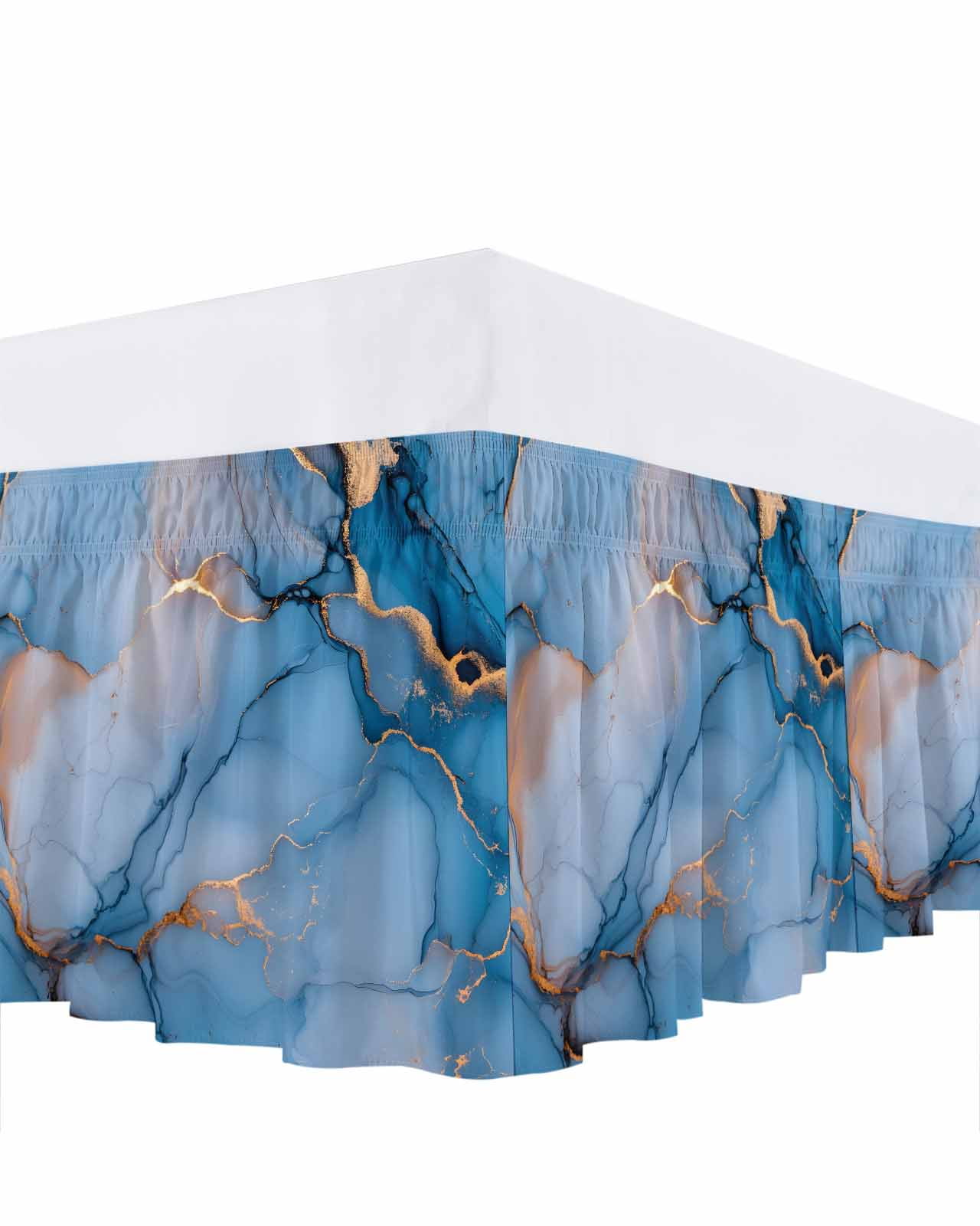 Blue Gold Marble Texture Bed Skirt King Size 16" Drop Abstract Water ...