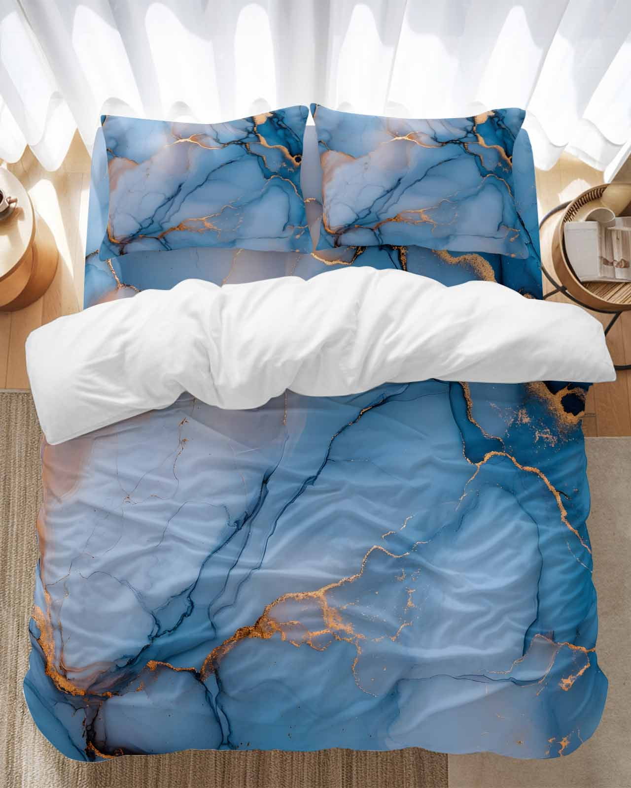 Blue Gold Marble Texture Bedding Duvet Cover Set King Size 4 Pieces ...