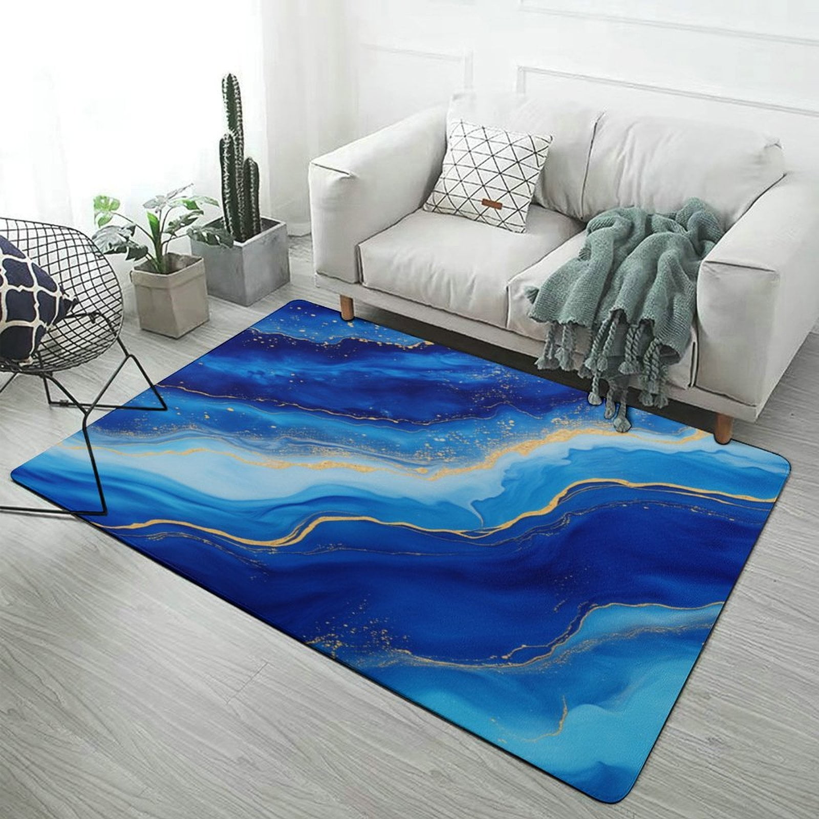 Blue Gold Marble Texture Home Decor Living Room Carpet Non-slip Soft ...