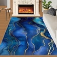 Blue Gold Marble Texture Modern Abstract Area Rug for Living Room ...