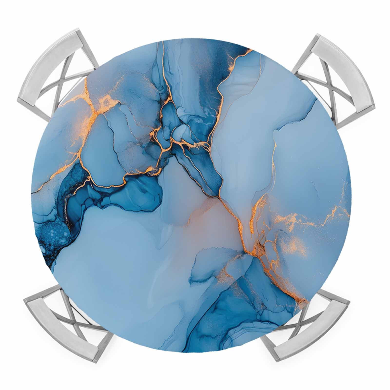Blue Gold Marble Texture Round Fitted Tablecloth with Elastic Edge ...