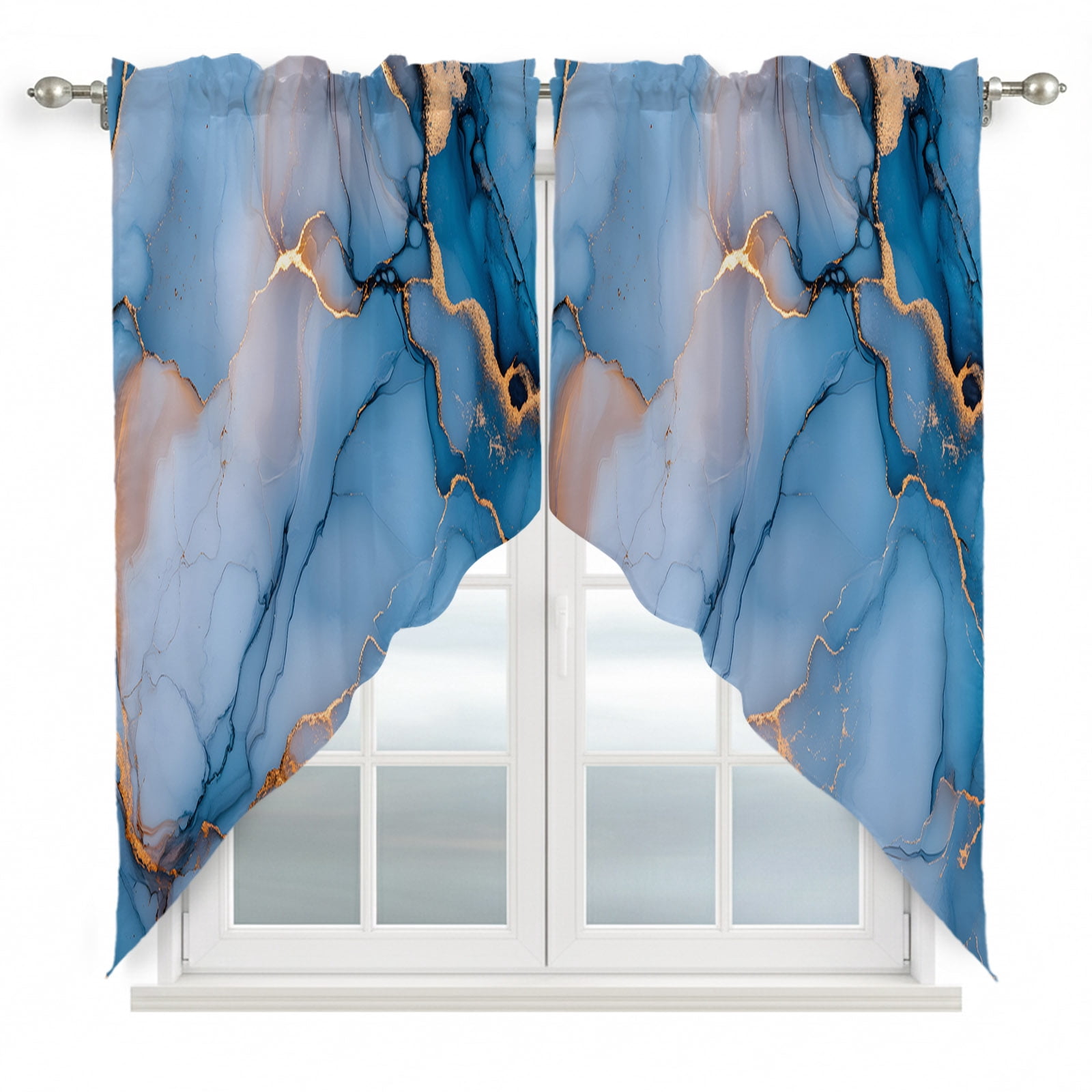 Blue Gold Marble Texture Swag Valances for Windows 36 inches Long ...