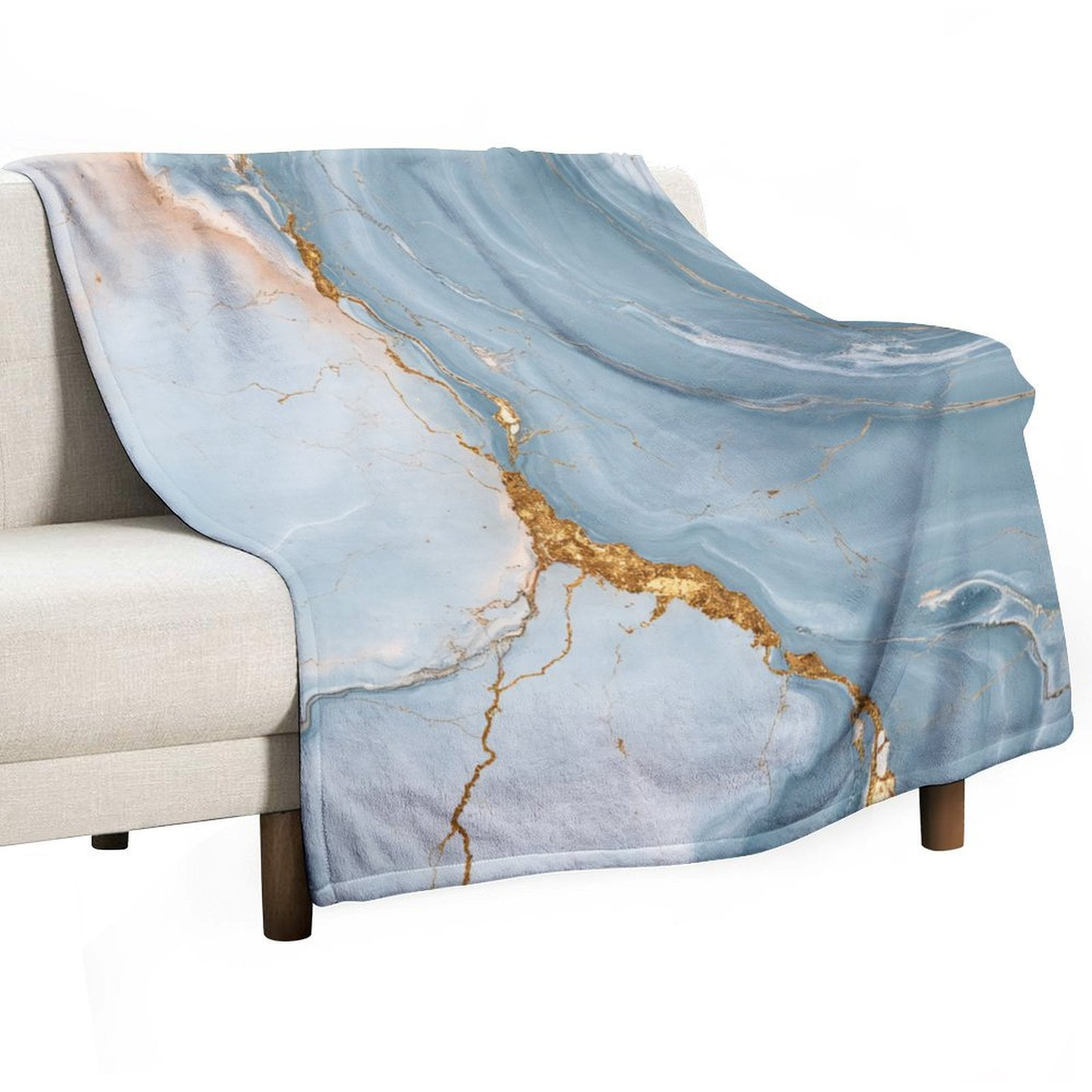 Blue Gold Marble Texture Throws Blankets for Sofa Bed Winter Plush Warm ...